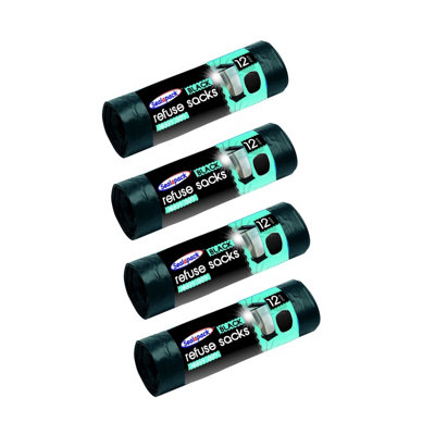 4x 12 Heavy Duty Black Refuse Sacks Bin Liners Household General Waste ...