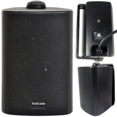 4x 3 60W Black Outdoor Rated Garden Wall Speakers Wall Mounted HiFi ...