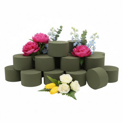 4x 3 Round Floral Foam Blocks Green Cylinder Wet Foam Discs 8cm x 5cm