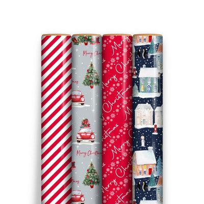 4x 4M Cute Christmas Wrapping Paper Rolls Kids Xmas Gift Wrap Plus 16 ...