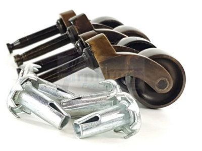 4x ANTIQUE BRASS CASTOR & SOCKET PUSH IN CASTORS 32mm ANTIQUE BRASS ...