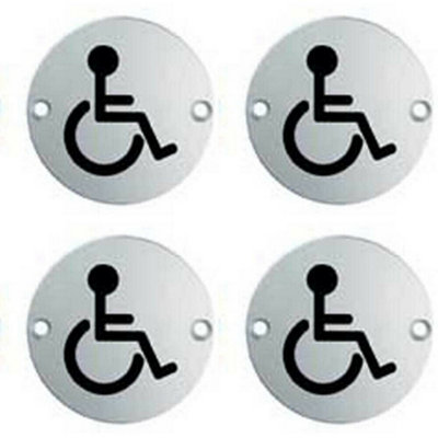 4x Bathroom Door Disabled Symbol Sign 64mm Fixing Centres 76mm Dia Steel
