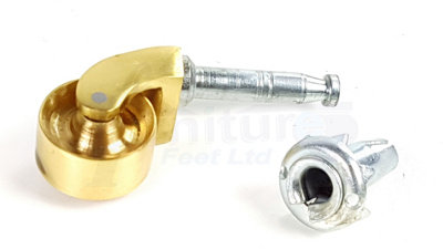 4x BRASS CASTOR & SOCKET PUSH IN CASTORS 32mm BRASS GRIP NECK CASTORS ...