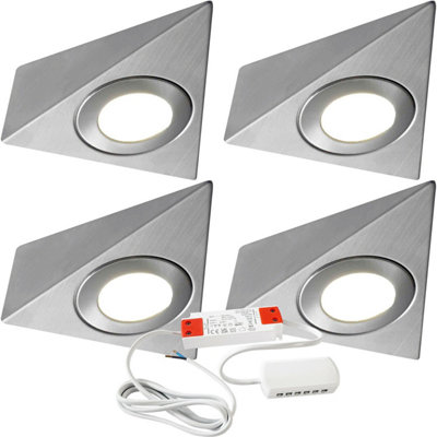 4x BRUSHED NICKEL Pyramid Surface Under Cabinet Kitchen Light & Driver ...