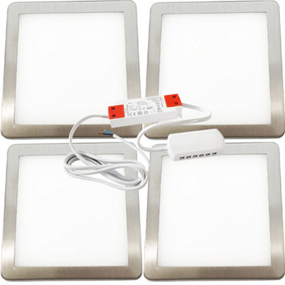 Buy 4x BRUSHED NICKEL Ultra-Slim Square Under Cabinet Kitchen Light & Driver Kit - Natural White ...