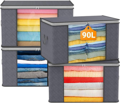 4x Clothes Storage Bags With Zips Bedroom Large Collapsible Storage Box ...