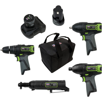 4x Cordless Power Tool Bundle & 2x Batteries - Hammer Drill Impact ...