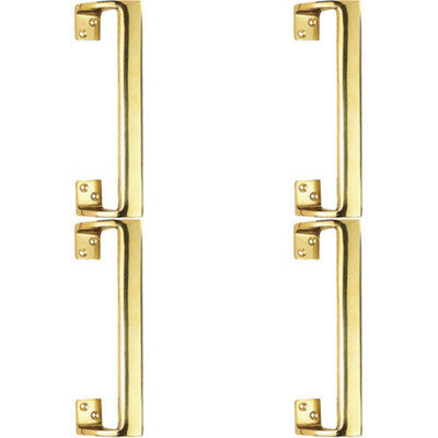 4x Cranked Oval Grip Door Pull Handle 225mm Length 46.5mm Proj Polished ...