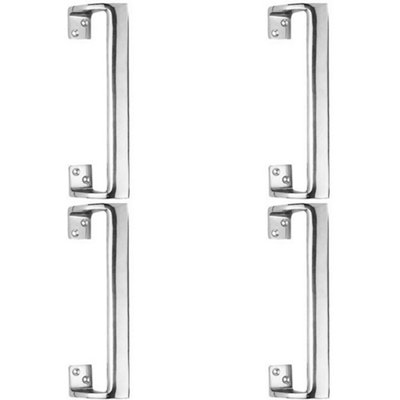 4x Cranked Oval Grip Door Pull Handle 225mm Length 46.5mm Proj Polished ...