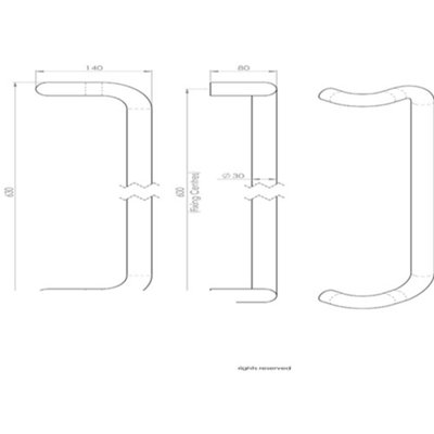 4x Cranked Pull Handle 630 x 30mm 600mm Fixing Centres Satin Stainless ...