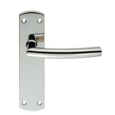 4x Curved Bar Lever Door Handle on Latch Backplate 172 x 44mm Polished ...