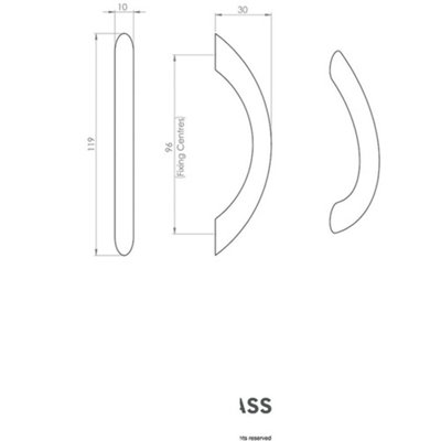 4x Curved Bow Cabinet Pull Handle 119 x 10mm 96mm Fixing Centres Chrome