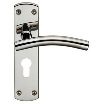 4x Curved Lever on Euro Lock Backplate Handle 172 x 44mm Polished ...