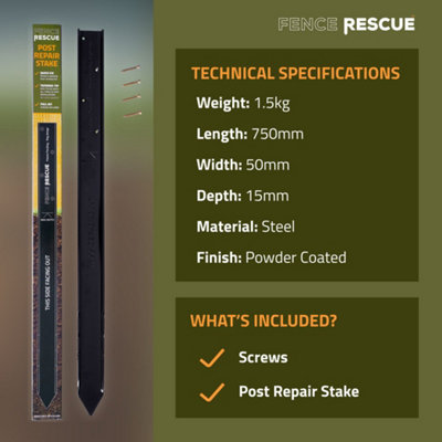 4x Fence Rescue - Post Repair Stake Anchor - Ideal for Wooden Posts Set ...