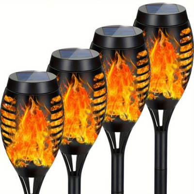 4X Flame Effect Solar Outdoor Lights Stake Garden Path Flickering LED ...