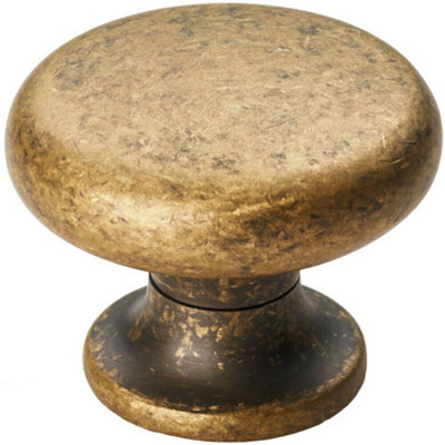 4x Flat Faced Round Door Knob 34mm Diameter Antique Brass Small Cabinet ...