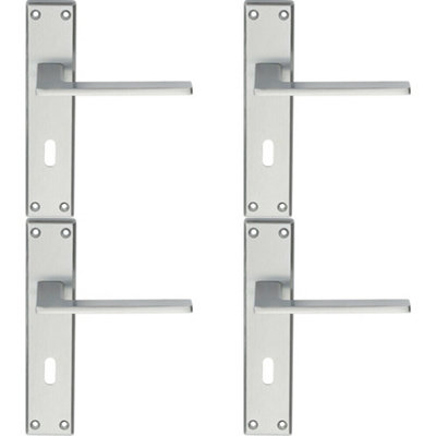 4x Flat Straight Lever on Lock Backplate Door Handle 180 x 40mm Satin ...
