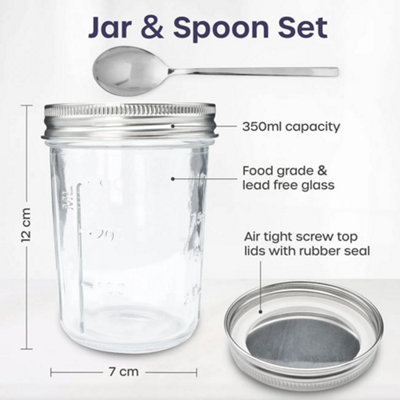 4X GLASS JARS - OVERNIGHT OATS JARS WITH LIDS, SPOON HOLDER, SPOON AND ...