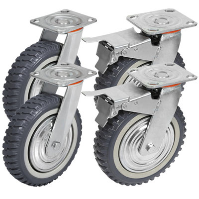4x Heavy Duty Industrial Swivel 8 Inch Castor Wheels with double Brakes ...