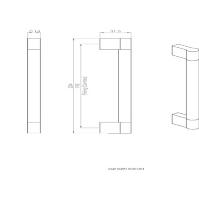 4x Keyhole Bar Pull Handle 204 x 14mm 192mm Fixing Centres Satin Nickel ...