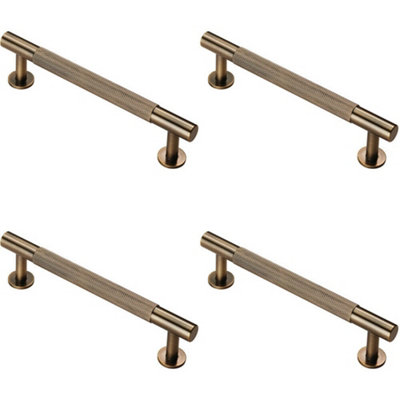 4x Knurled Bar Door Pull Handle 158 x 13mm 128mm Fixing Centres Antique ...