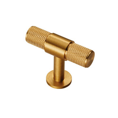 4x Knurled Cupboard T Shape Pull Handle 50 x 13mm Satin Brass Cabinet ...