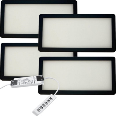 4x MATT BLACK Ultra-Slim Rectangle Under Cabinet Kitchen Light & Driver ...