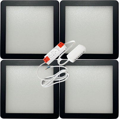 4x MATT BLACK Ultra-Slim Square Under Cabinet Kitchen Light & Driver ...