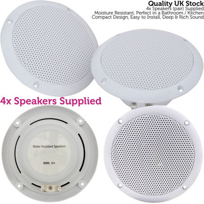 Buy 4x Moisture Resistant Ceiling Speakers 80W 8Ohm 5" Kitchen Bathroom ...