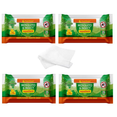4x Mosquito & Insect Repellent Wipes 25 Biodegradable Skin Wipes Midges ...