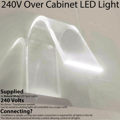 4x Natural White LED Over Cabinet Lighting Kit with Curved Glass Design ...