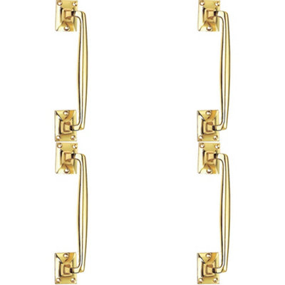 4x One Piece Door Pull Handle 250mm Length 54mm Projection Polished Brass