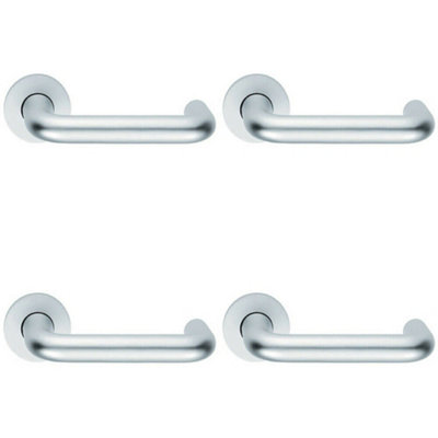4x PAIR 19mm Round Bar Safety Lever on Round Rose DDA Compliant Satin ...