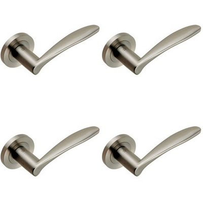 4x PAIR Angular Design Curved Handle Concealed Fix Round Rose Satin Steel