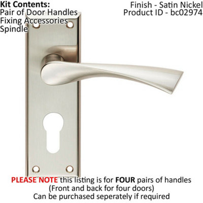 4x PAIR Angular Lever on Euro Lock Backplate Handle 150 x 50mm Satin Nickel