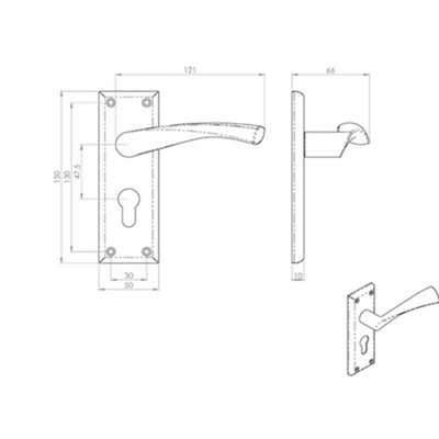 4x PAIR Angular Lever on Euro Lock Backplate Handle 150 x 50mm Satin Nickel