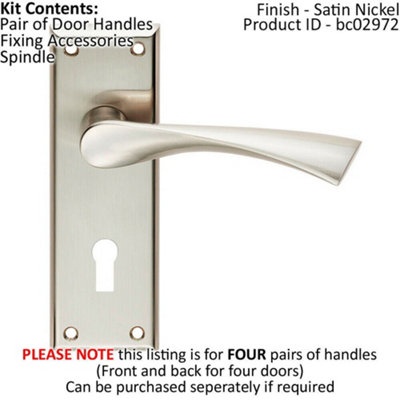 4x PAIR Angular Lever on Lock Backplate Door Handle 150 x 50mm Satin Nickel
