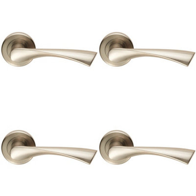 4x PAIR Angular Twisted Handle on Round Rose Concealed Fix Satin Nickel ...