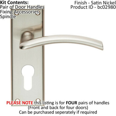 4x PAIR Arched Lever on Euro Lock Backplate Door Handle 150 x 50mm ...