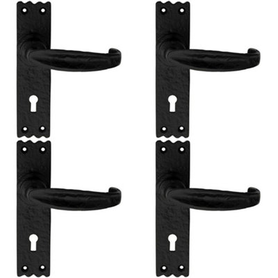 4x PAIR Creased Style Handle on Slim Lock Backplate 156 x 38mm Black ...