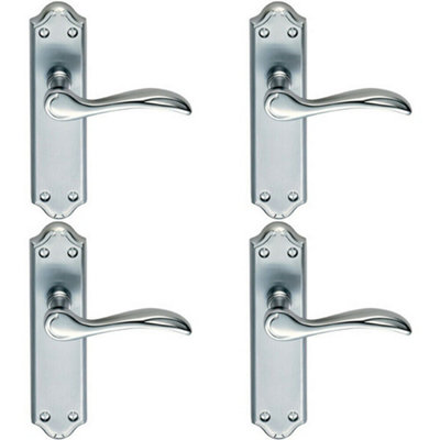 4x PAIR Curved Door Handle Lever on Latch Backplate 180 x 45mm Satin ...