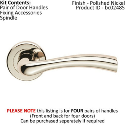 4x PAIR Curved Flowing Flared Handle Concealed Fix Round Rose Polished ...