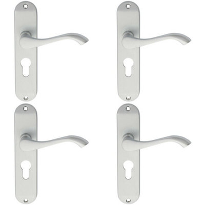 4x PAIR Curved Handle on Chamfered Euro Lock Backplate 180 x 40mm Satin ...