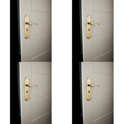 4x PAIR Curved Handle on Long Lock Backplate 245 x 45mm Polished Chrome