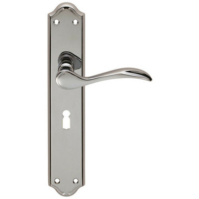 4x PAIR Curved Handle on Long Lock Backplate 245 x 45mm Polished Chrome