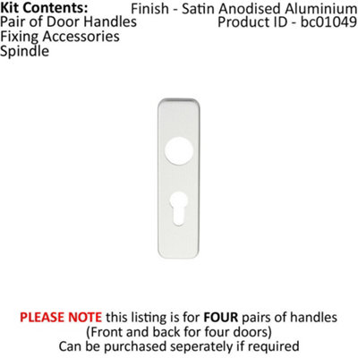 4x PAIR Door Handle Euro Lock Plate for Safety Levers 154 x 40mm Satin ...