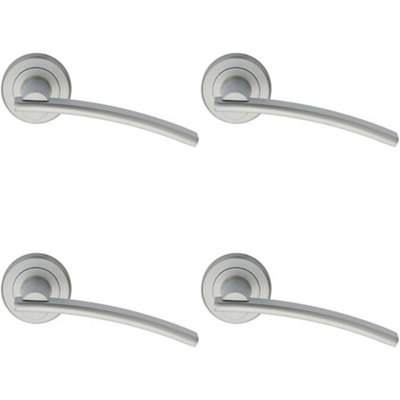 4x PAIR Flat Arched Lever on Round Rose Door Handle Concealed Fix Satin ...