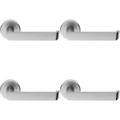 4x PAIR Flat Faced Lever on Round Rose Chamfered Edge Concealed Fix ...
