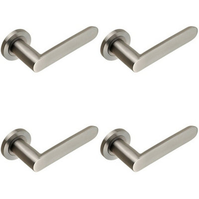 4x PAIR Flat Faced Straight Handle on Round Rose Concealed Fix Satin Steel