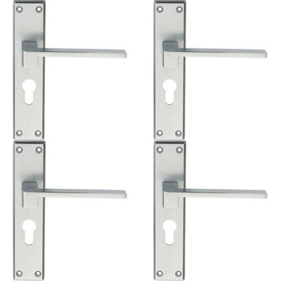 4x PAIR Flat Straight Lever on Euro Backplate Handle 180 x 40mm Satin ...